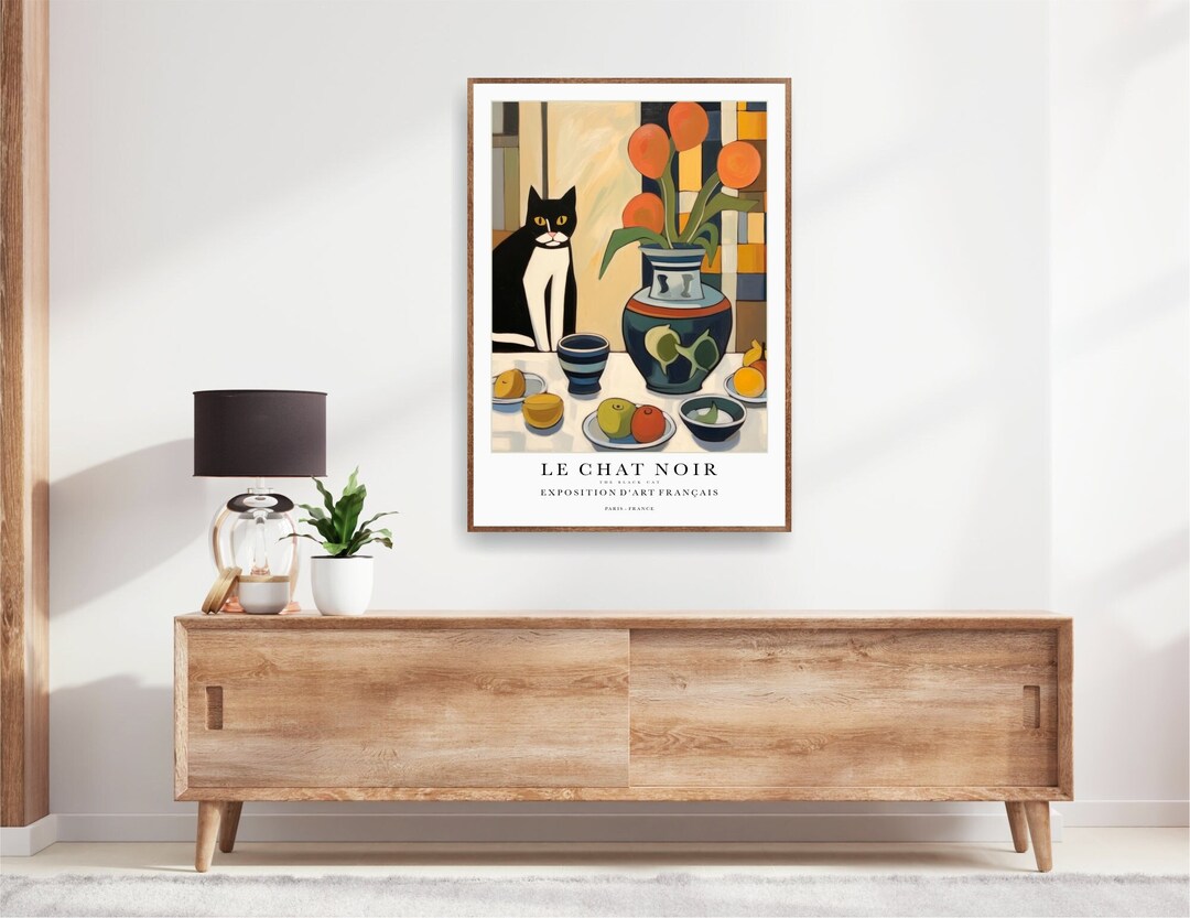 Black Cat Modern Art Print, Gallery Exhibition Wall Art Poster or ...