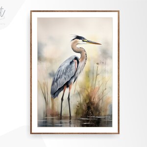 Watercolor Painting Print, Great Blue Heron Print, Minimalist Coastal ...