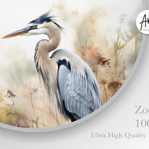 Extra Large Watercolor Bird Picture, Great Blue Heron Print, Minimalist ...