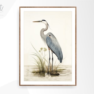 Great Blue Heron Print, Watercolor Painting, Minimalist Coastal Room ...