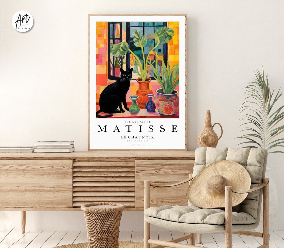 Matisse Print Black Cat Exhibition Modern Wall Art Poster, Cat Lovers ...