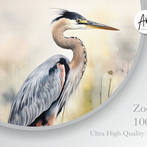 Watercolor Painting Print, Great Blue Heron Print, Minimalist Coastal ...