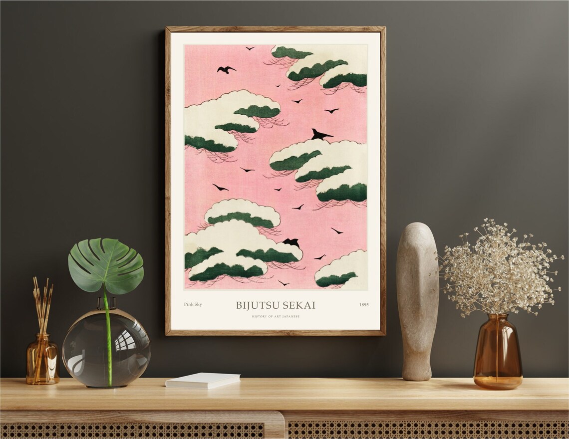 Minimalist Wall Art Poster, Japanese Pink Print, Woodblock Poster ...