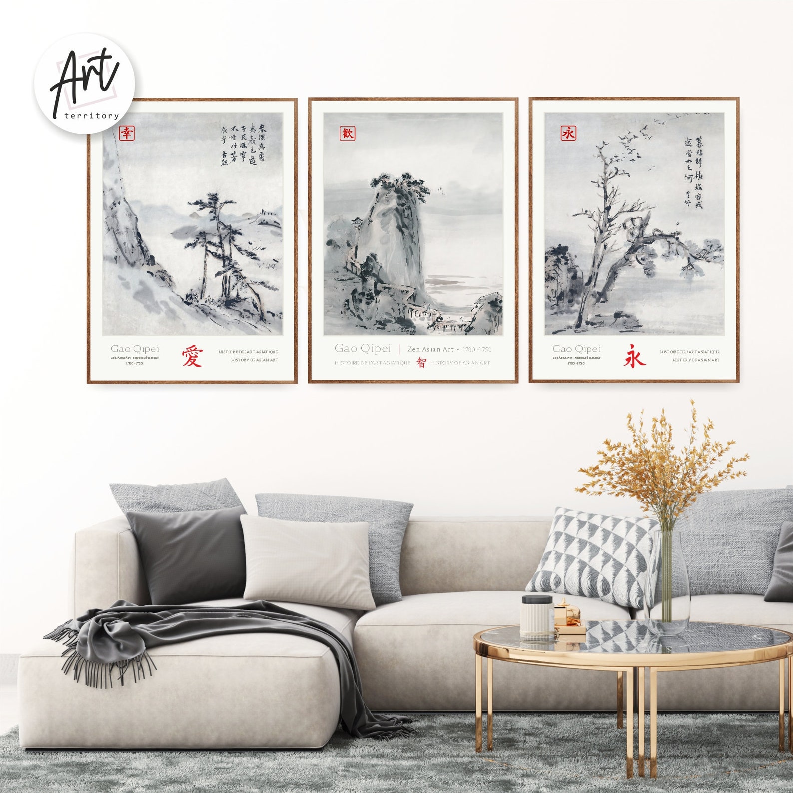 Japanese Wall Art Set of 3 Zen Poster Prints Decor - Gao Qipei - Etsy
