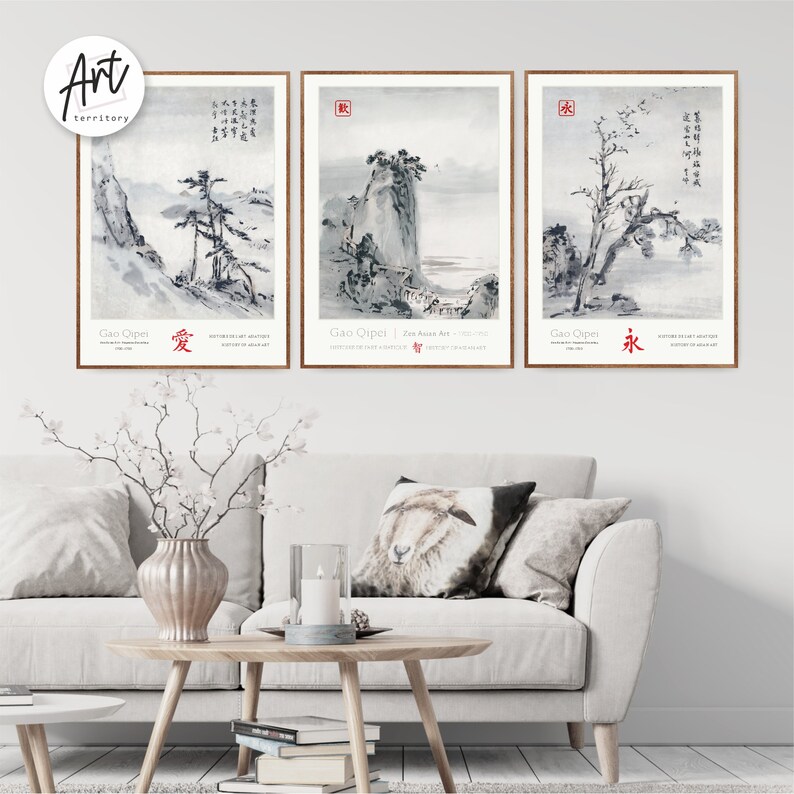 Japanese Wall Art Set of 3 Zen Poster Prints Decor - Gao Qipei - Etsy