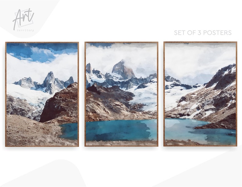 Blue Watercolor Mountains National Park Set of 3 Large Poster Prints - Etsy