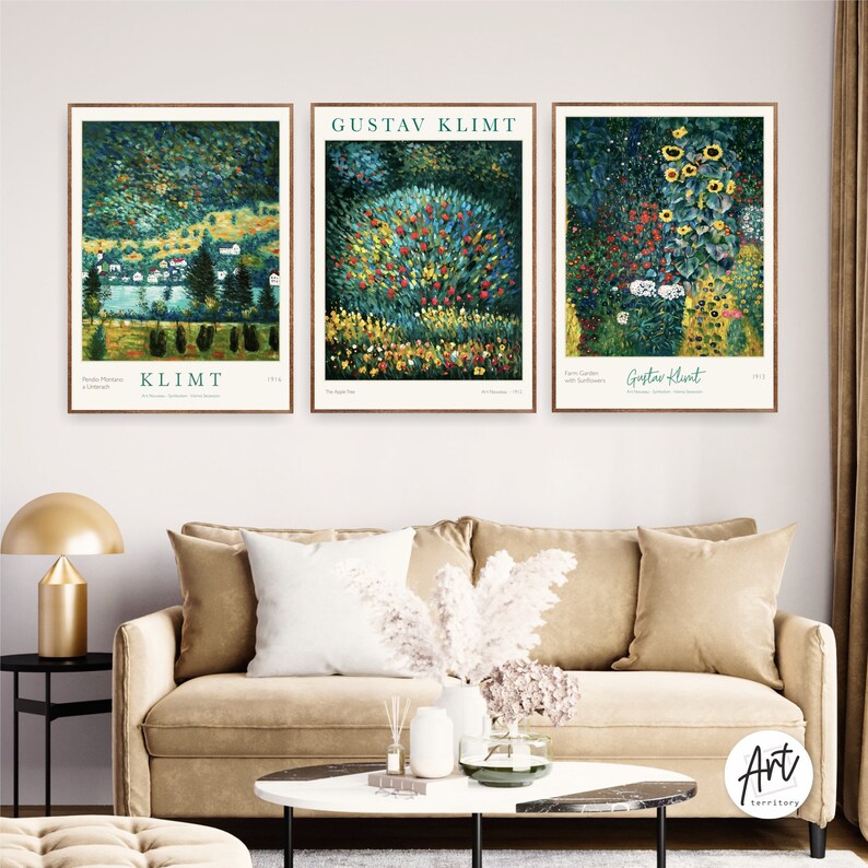 Gustav Klimt Gallery Wall Set Prints Exhibition Museum Poster Emerald ...