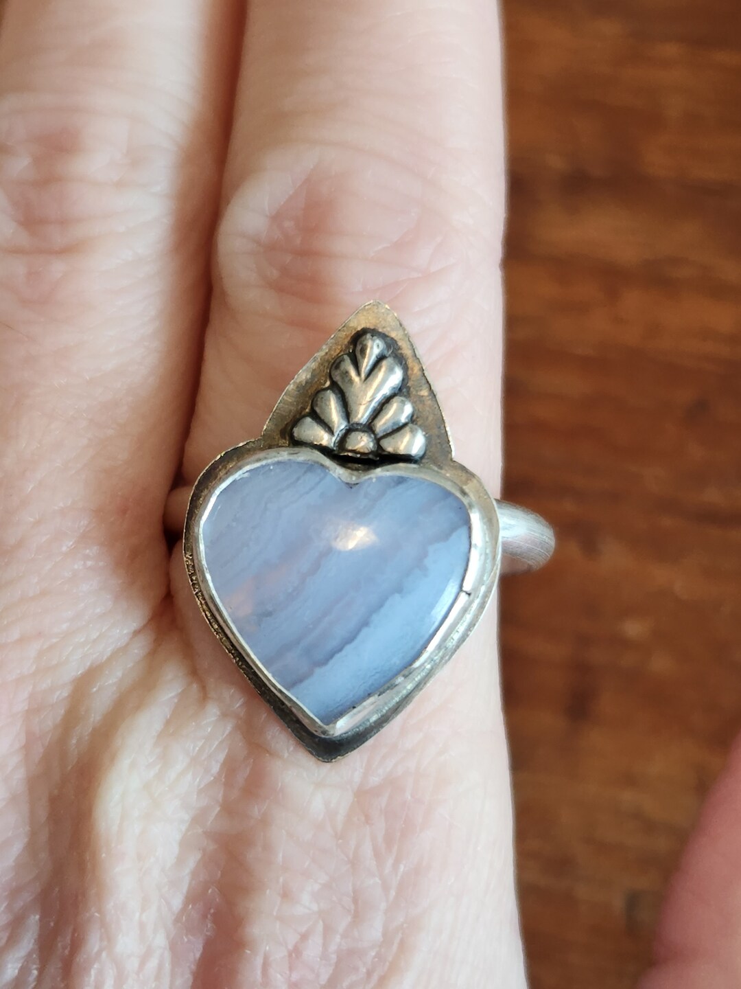 Blue Lace Agate Sacred Heart Ring Size 10 - Etsy