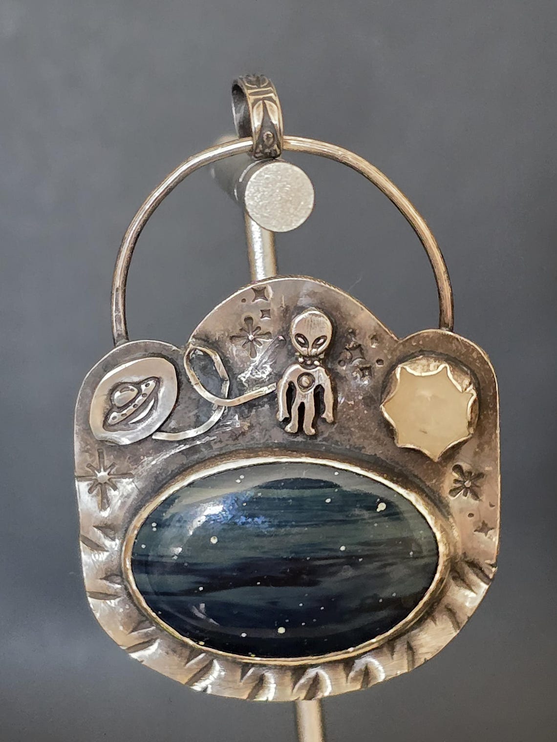 Alien Space Walk Silver Artisan Pendant With Leland Blue and Moonstone ...