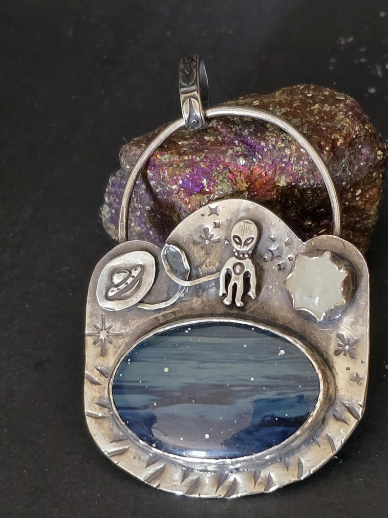 Alien Space Walk Silver Artisan Pendant With Leland Blue and Moonstone ...