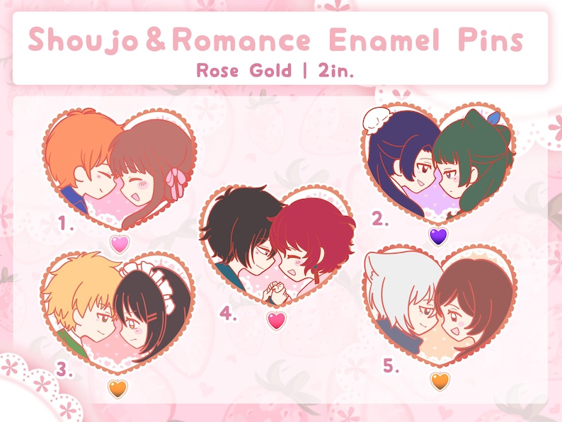 Shoujo Romance Anime Enamel Pins: Rose Gold Heart Accessory - Etsy