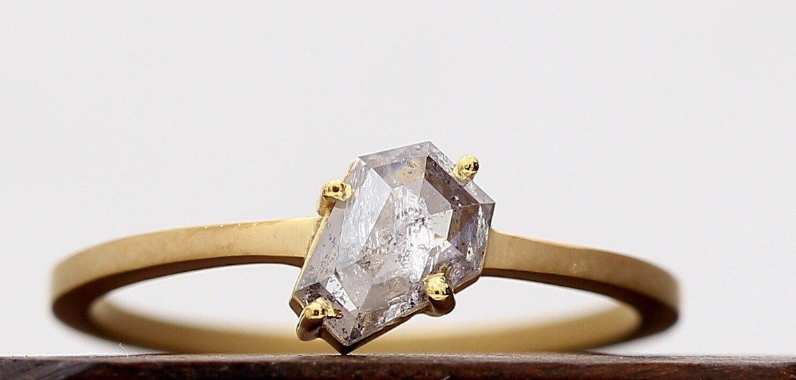 0.55ct coffin shape diamond engagement ring yellow gold | Etsy