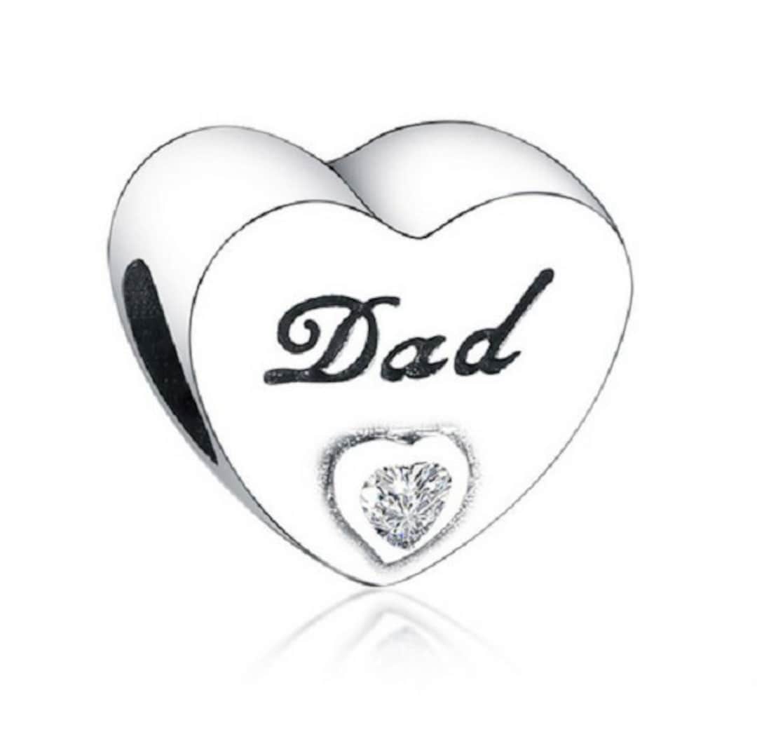 Dad CZ Love Heart Beads Charm 100% 925 Sterling Silver Fit for - Etsy