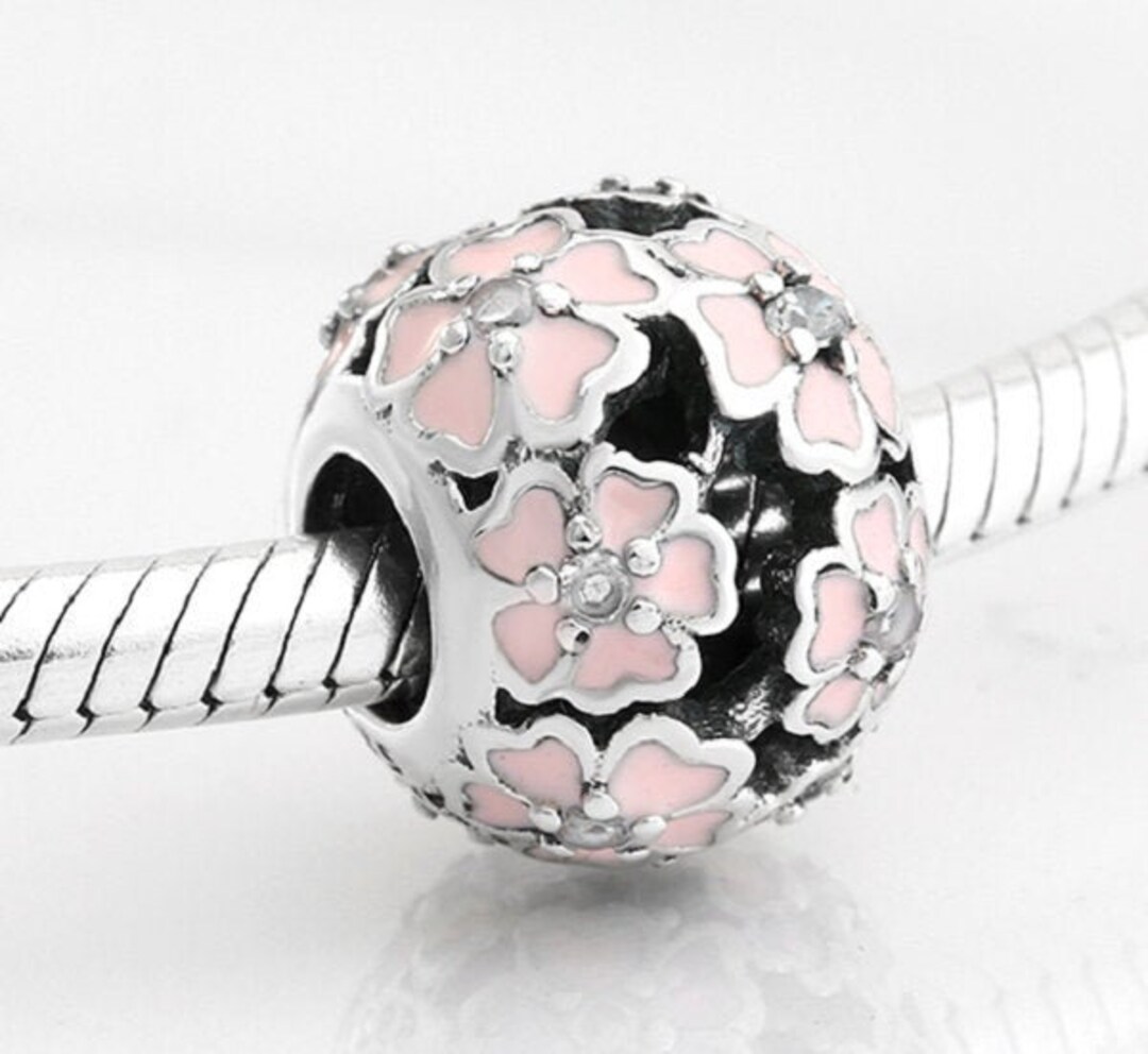 Pink Enamel Flower Zircon Beads Charm 100% 925 Sterling Silver - Etsy