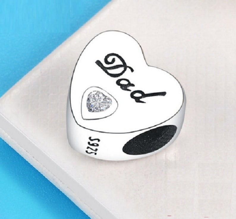 Dad CZ Love Heart Beads Charm 100% 925 Sterling Silver Fit for - Etsy
