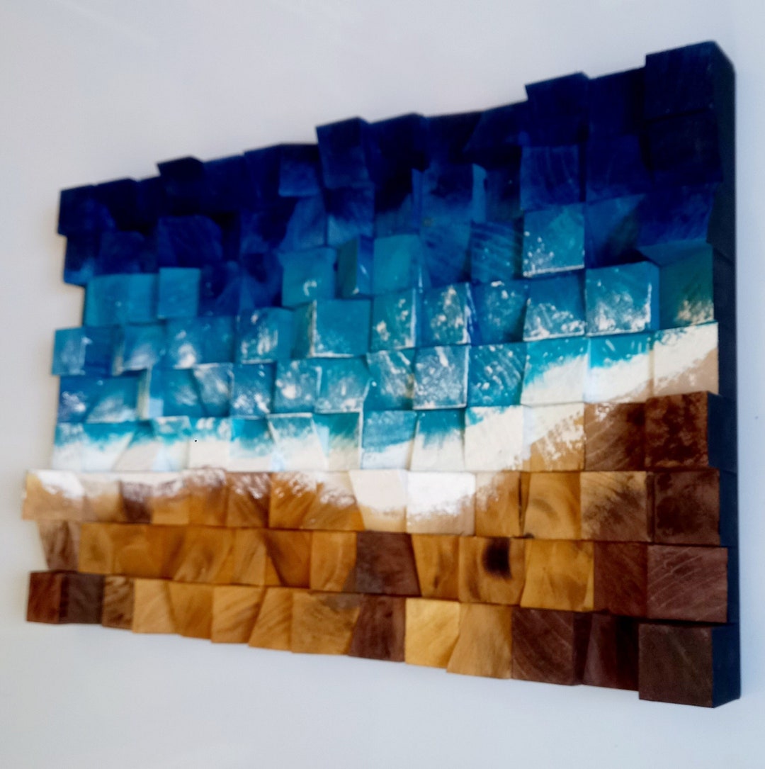 Reclaimed Wood Panel Ocean Waves Block Wood Wall Art - Etsy