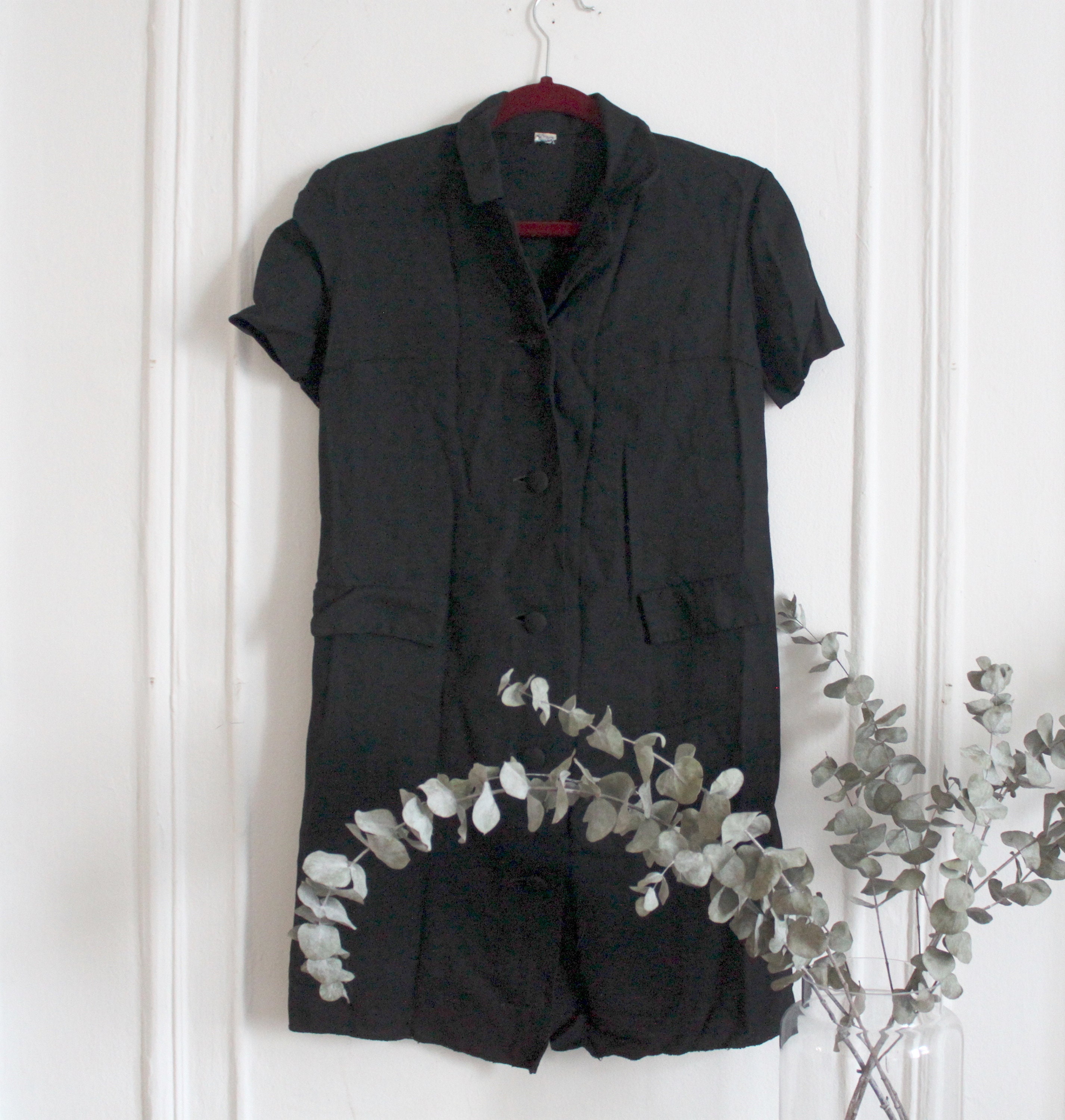 Black Linen Button Mini Dress - Etsy