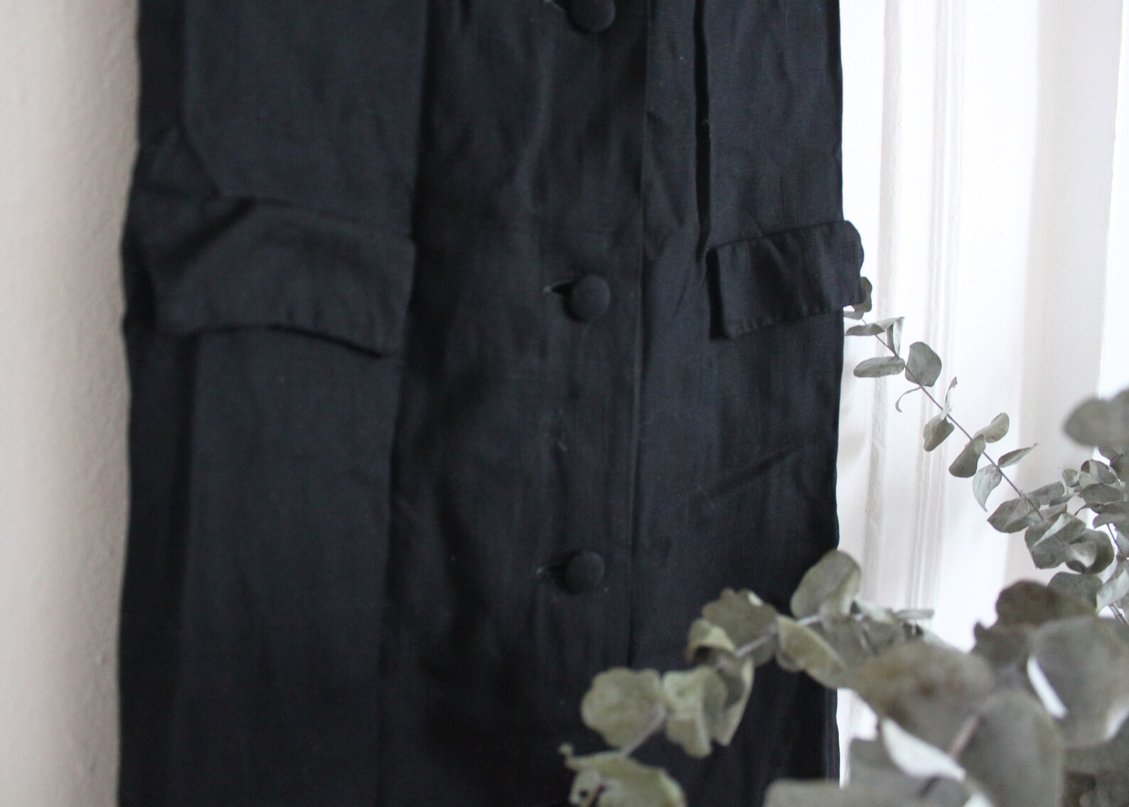 Black Linen Button Mini Dress - Etsy