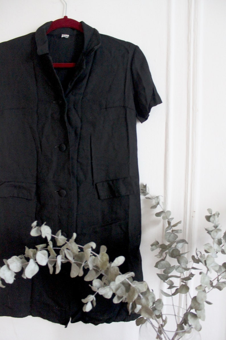 Black Linen Button Mini Dress - Etsy