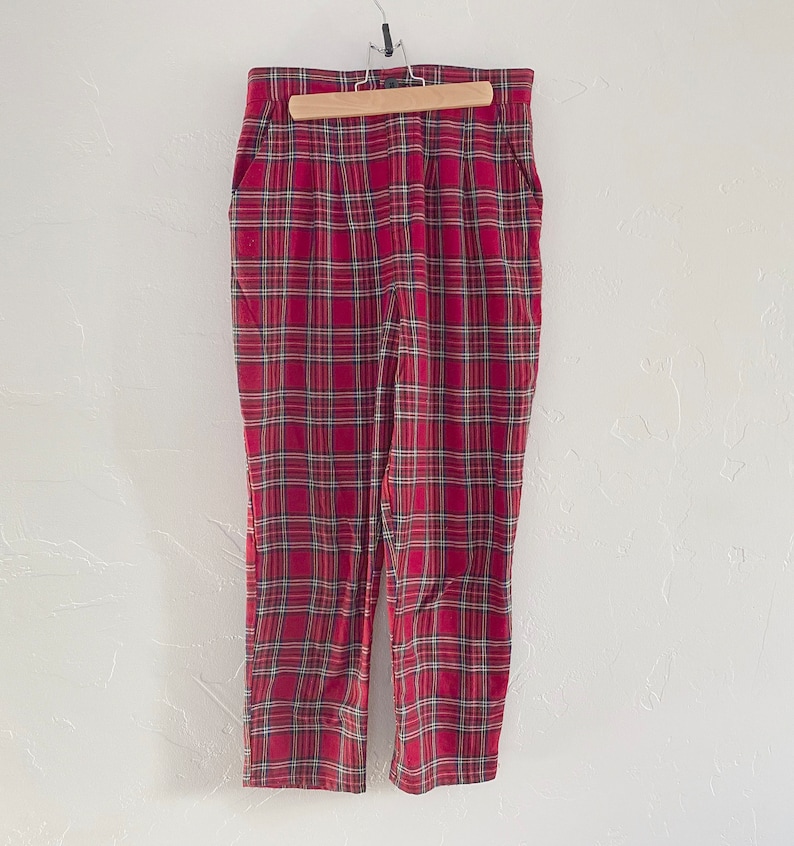 Vintage Red Plaid High Waisted Pants - Etsy