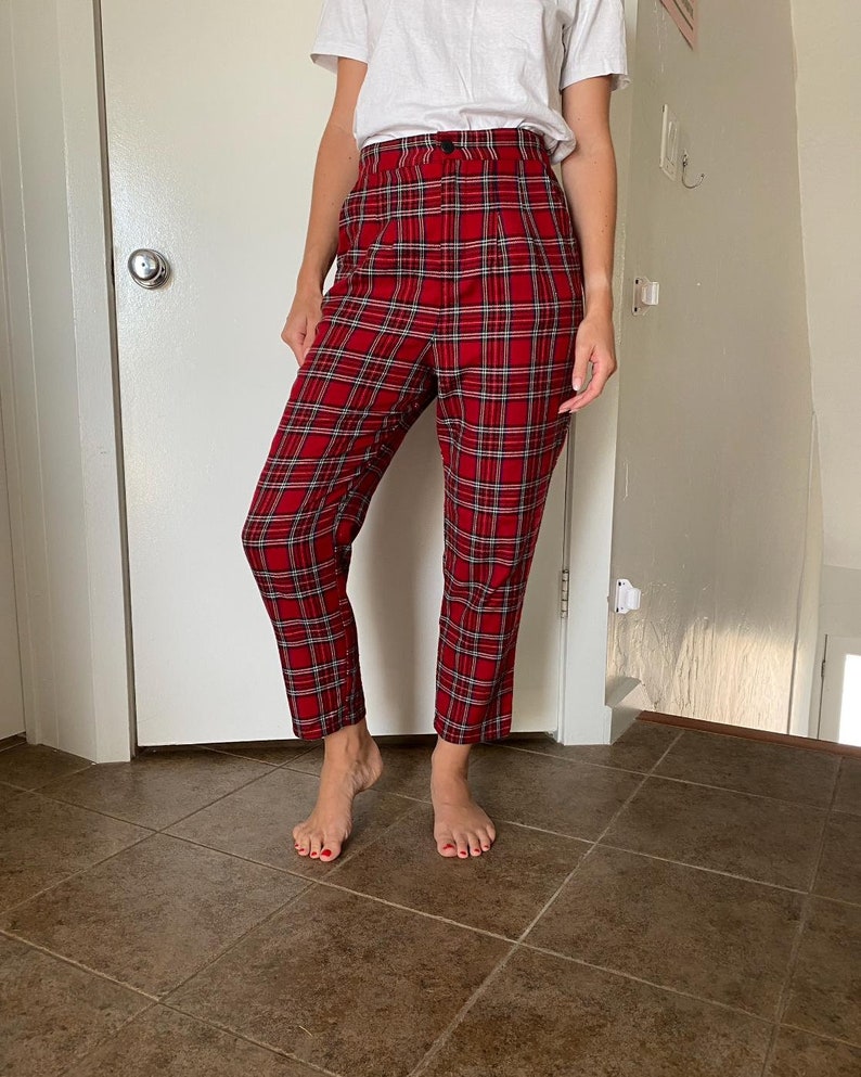 Vintage Red Plaid High Waisted Pants - Etsy