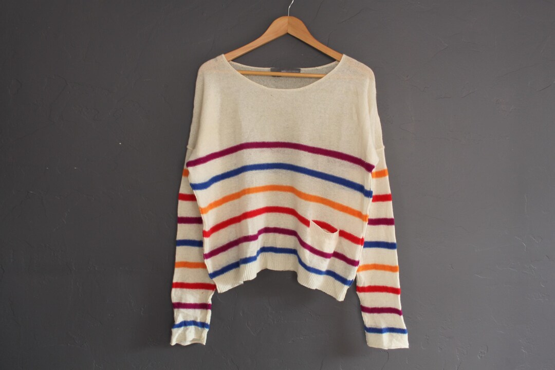 White Cashmere Stripe Sweater (size M) - Etsy