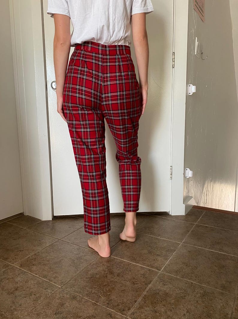 Vintage Red Plaid High Waisted Pants - Etsy