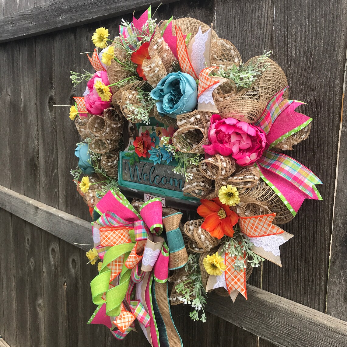Pioneer Woman Inspired Welcome Floral Wreath - Etsy