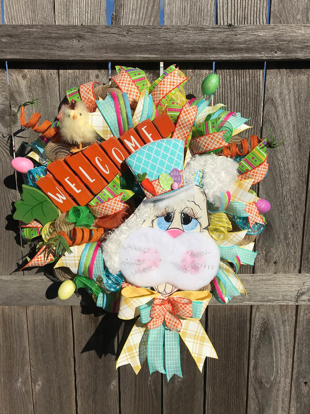 Multi-color Welcome Bunny Wreath - Etsy