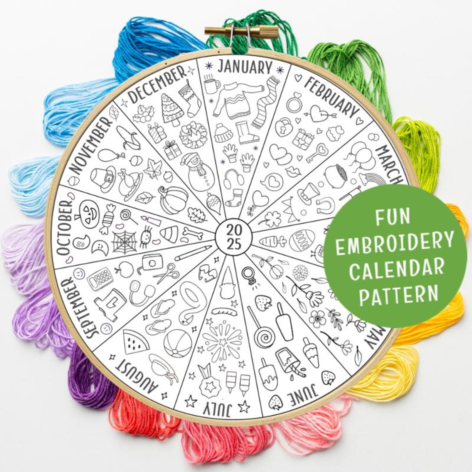 Fun Embroidery 2025 Monthly Calendar Pattern 8 Wide Pattern only ...