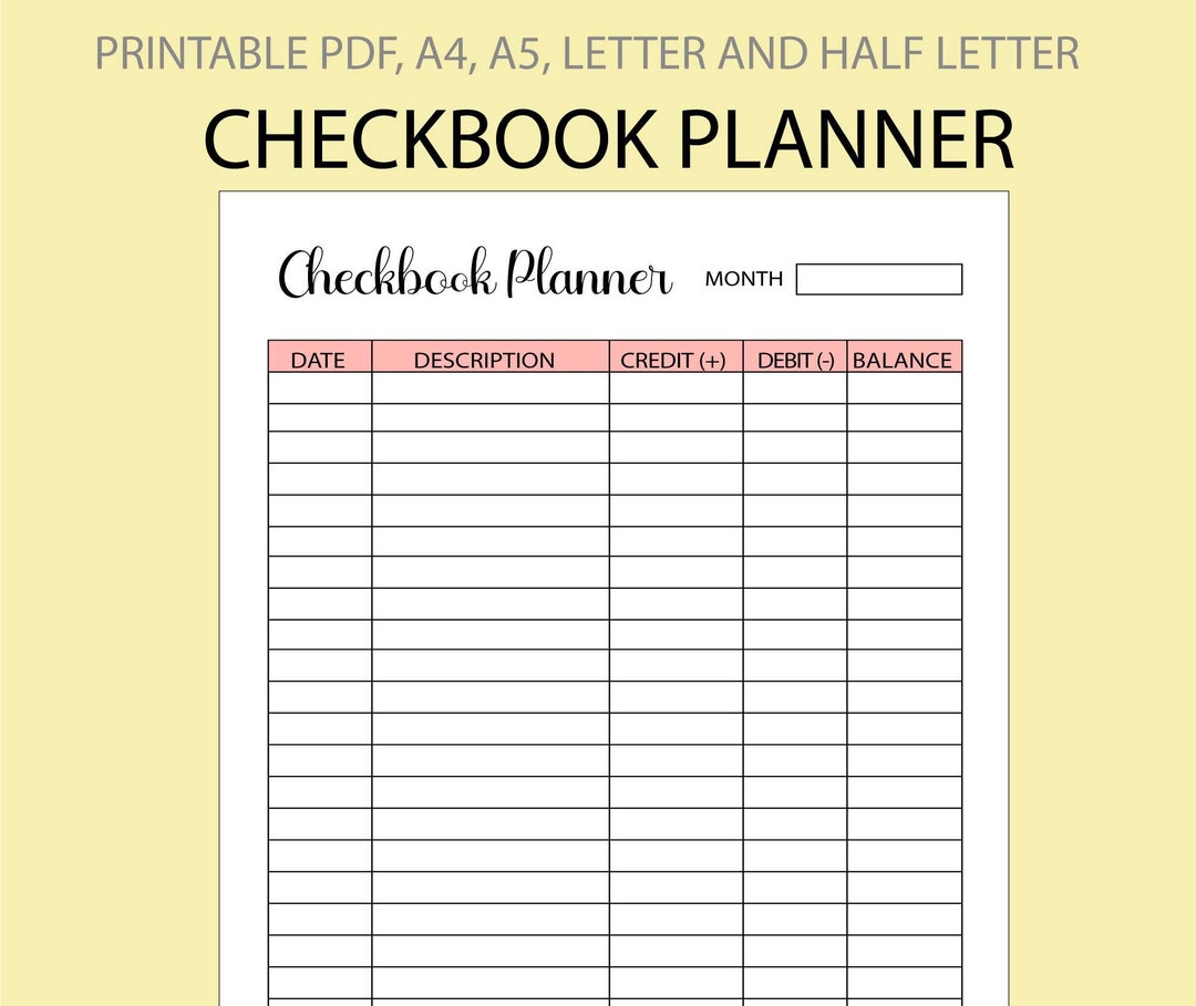 Checkbook Planner Printable | Check List Pages | Transaction Register ...
