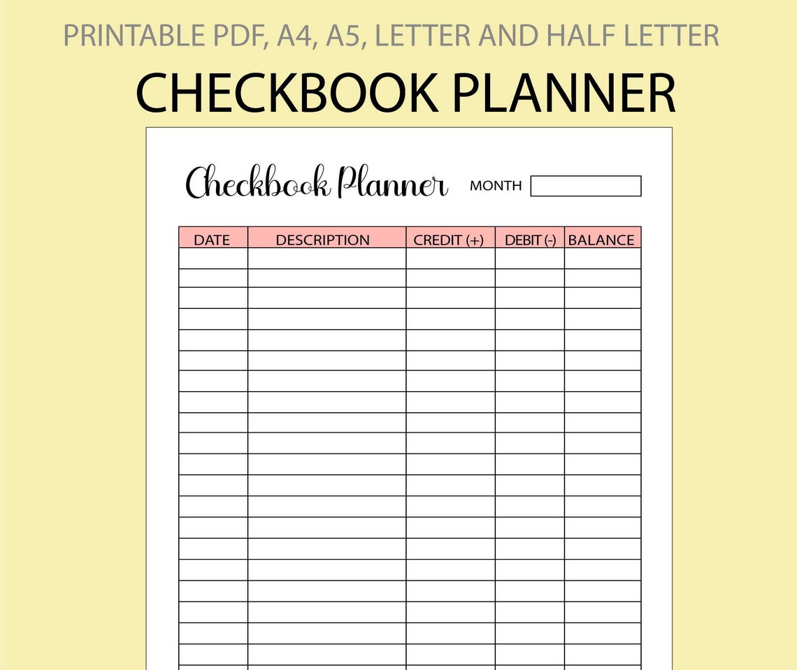 Checkbook Planner Printable Check List Pages Transaction - Etsy
