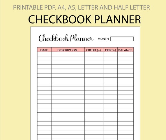 Checkbook Planner Printable Check List Pages Transaction - Etsy