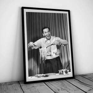 Vintage Black and White Frank Sinatra Eating Spaghetti Poster - Pasta ...