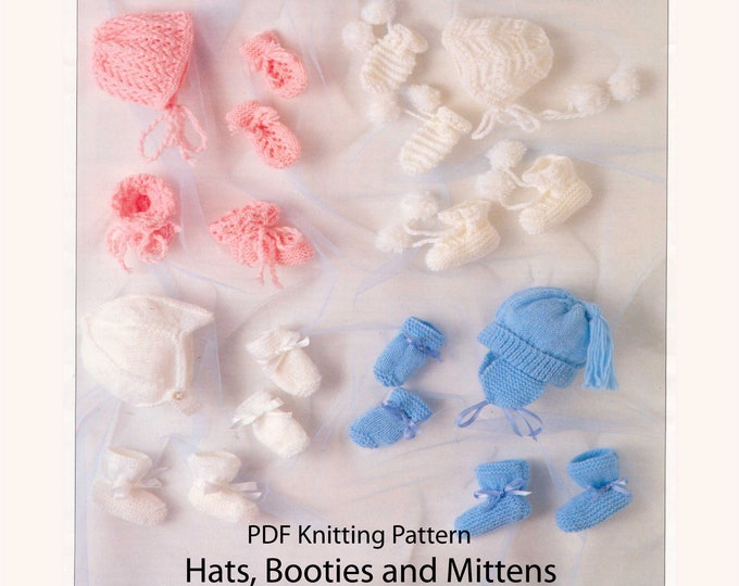 CUTE Baby PDF Knitting Pattern for Hats, Booties, and Mittens | Instant ...