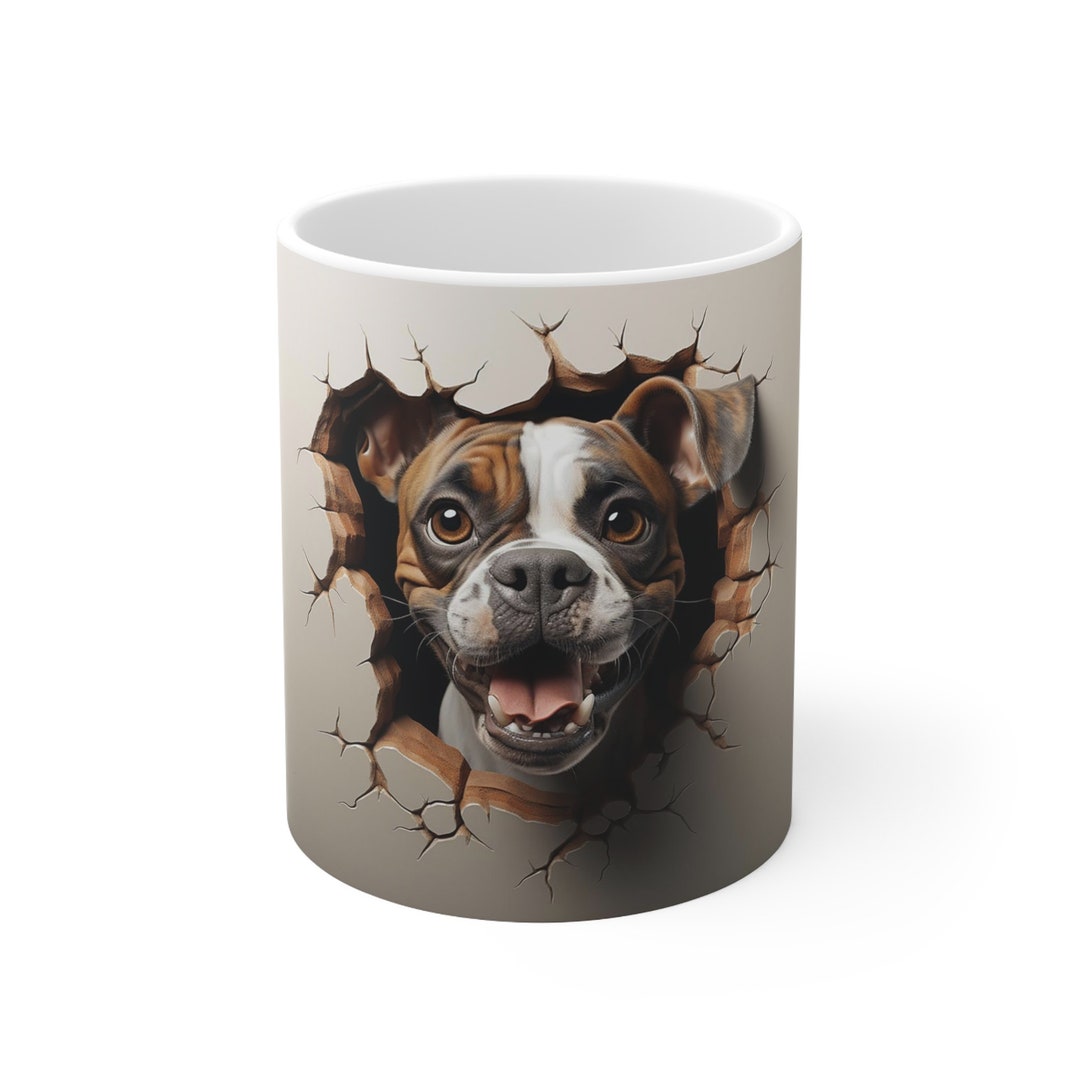 3D Boxer Mug Wrap Hole in Wall Break Through, 11oz 15oz Dog Design, 3D ...