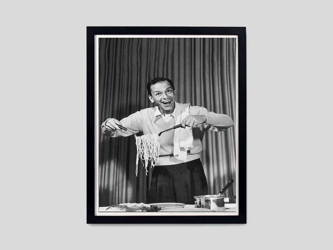 Vintage Black and White Frank Sinatra Eating Spaghetti Poster - Pasta ...