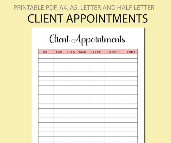 Client Appointment Tracking Printable Meeting Tracker - Etsy