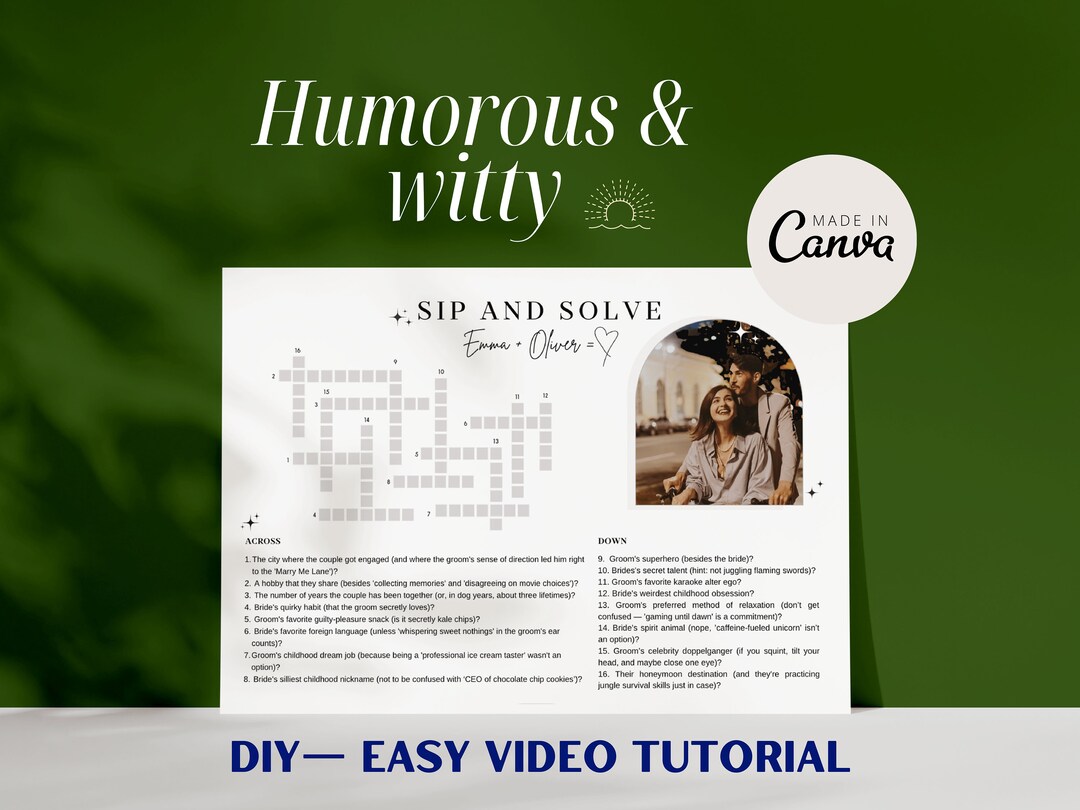 Printable Wedding Crossword Puzzle Template Wedding Games Editable ...