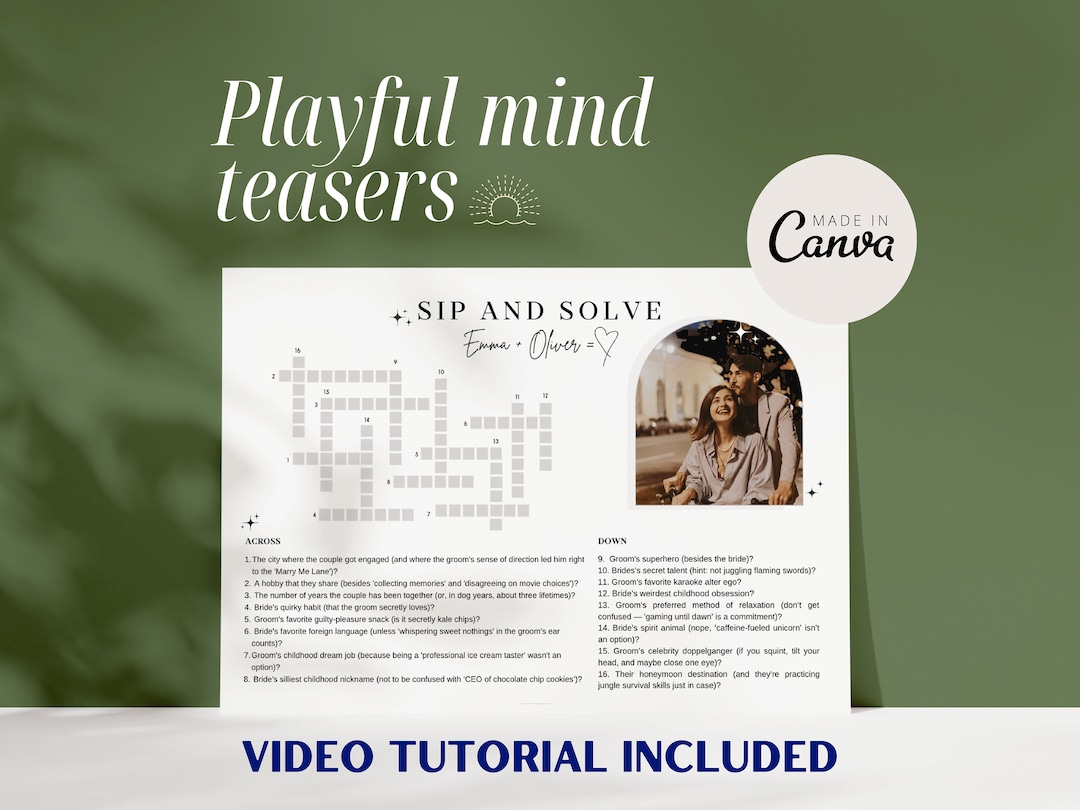 Sip and Solve Puzzle Editable Wedding Crossword Template Couples Games ...
