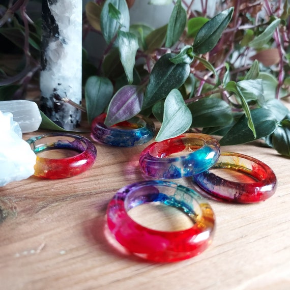 Rainbow Ring Pride Rings LGBTQ Colourful Resin Rings - Etsy