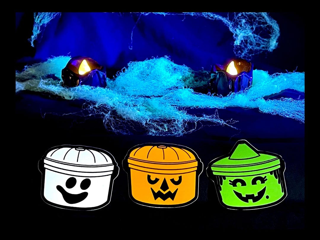 Halloween Boo Buckets Pumpkin Witch Ghost 3 Sticker Set Retro Vintage ...