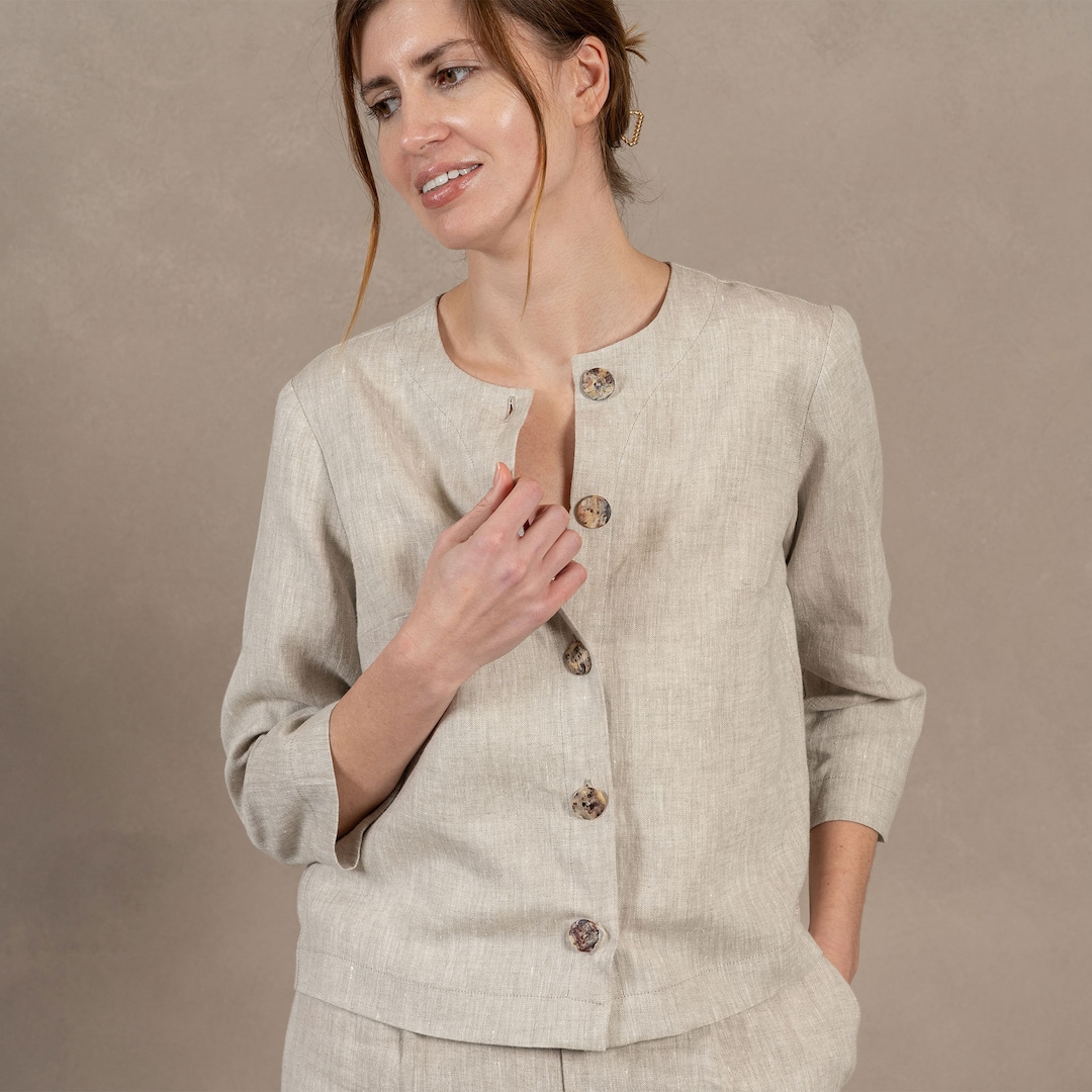 Cropped Cardigan Button Down Linen Jacket Summer Linen Cardigan With ...