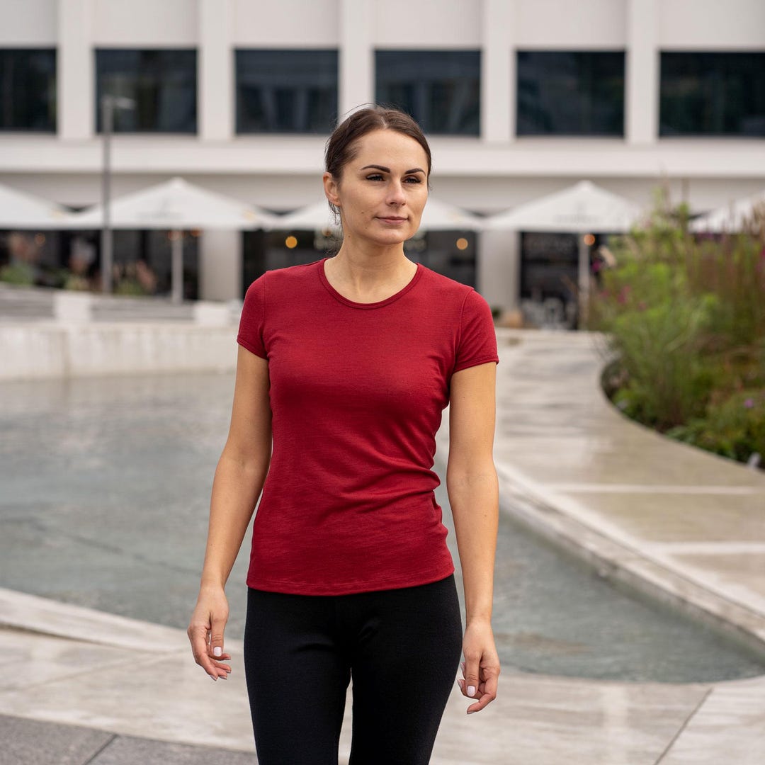 Womens Merino Short Sleeve T-shirt Yoga Tee Shirt Lounge Wear Top ...