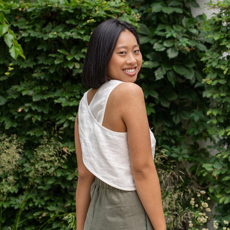 Cross Back Top Crop Top Pinafore Cross Back Top Linen Top Linen Blouse ...