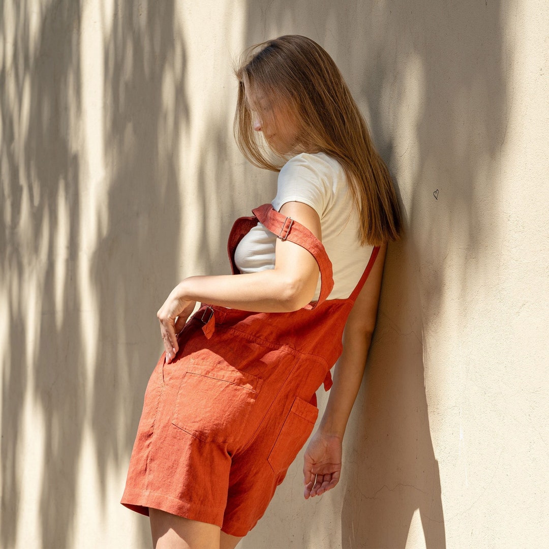 Womens Romper Linen Romper Summer Romper Linen Jumpsuit Pinafore Romper ...