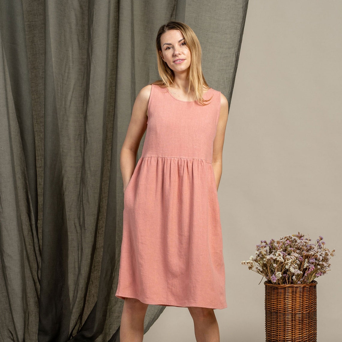 Summer Dress 100 Linen Dresses For Women Sleeveless Midi Etsy