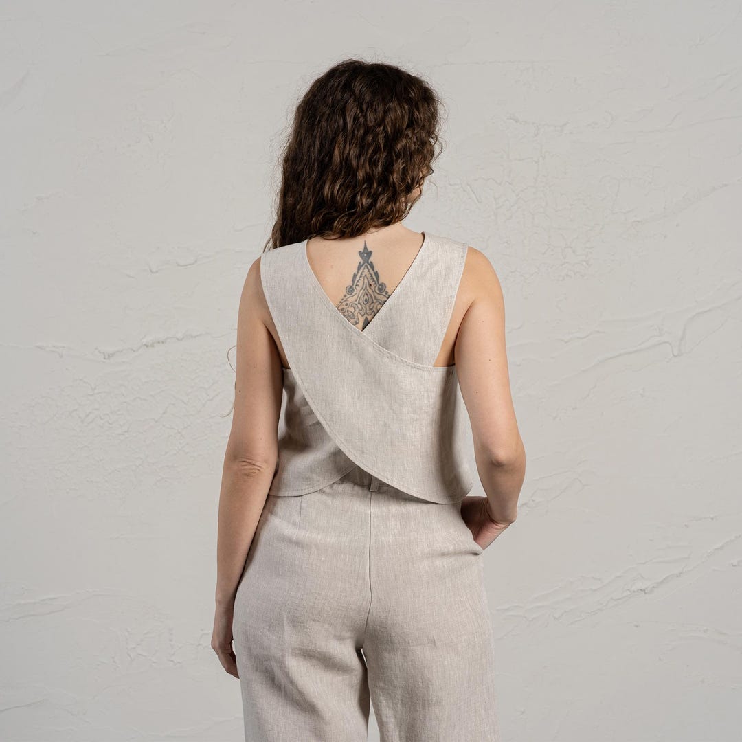 Cross Back Top Crop Top Pinafore Cross Back Top Linen Top Linen Blouse ...