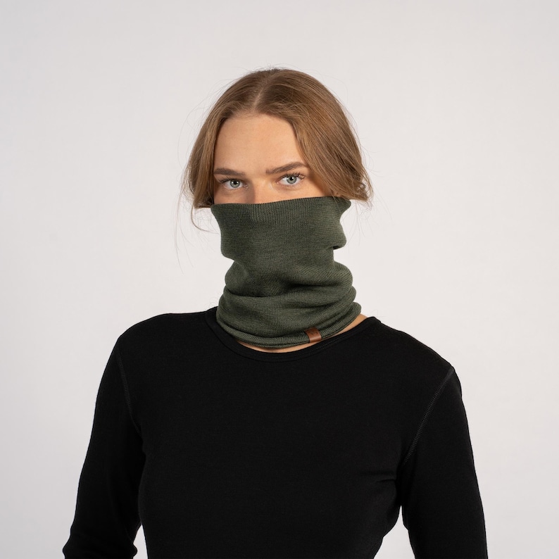 Black Neck Gaiter 100% Merino Wool Neck Warmer Unisex Knitted Gaiter ...