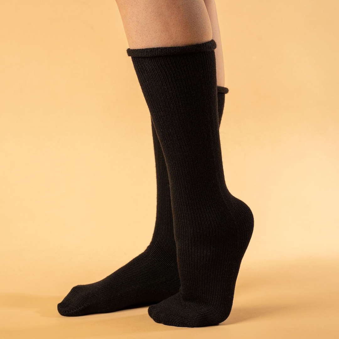 Knitted Black Socks for Women Merino Wool Warm Slouch Socks ...